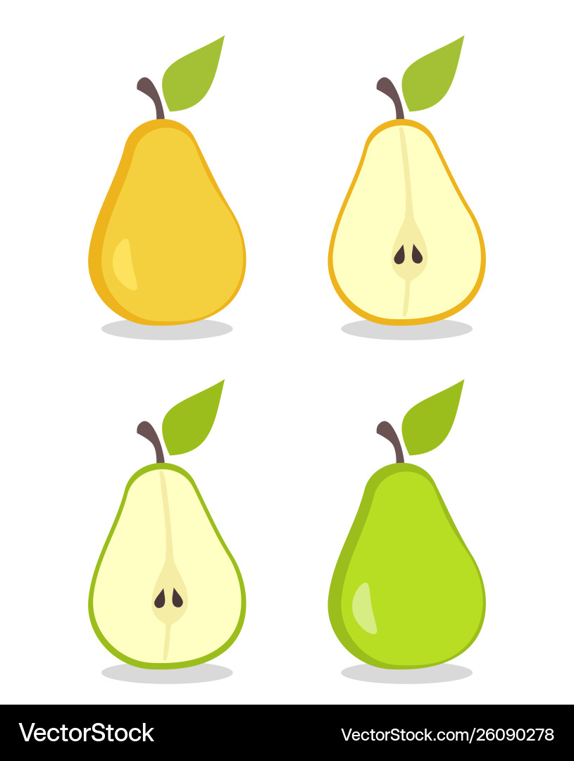 Cartoon pear fruit and slices isolated Royalty Free Vector