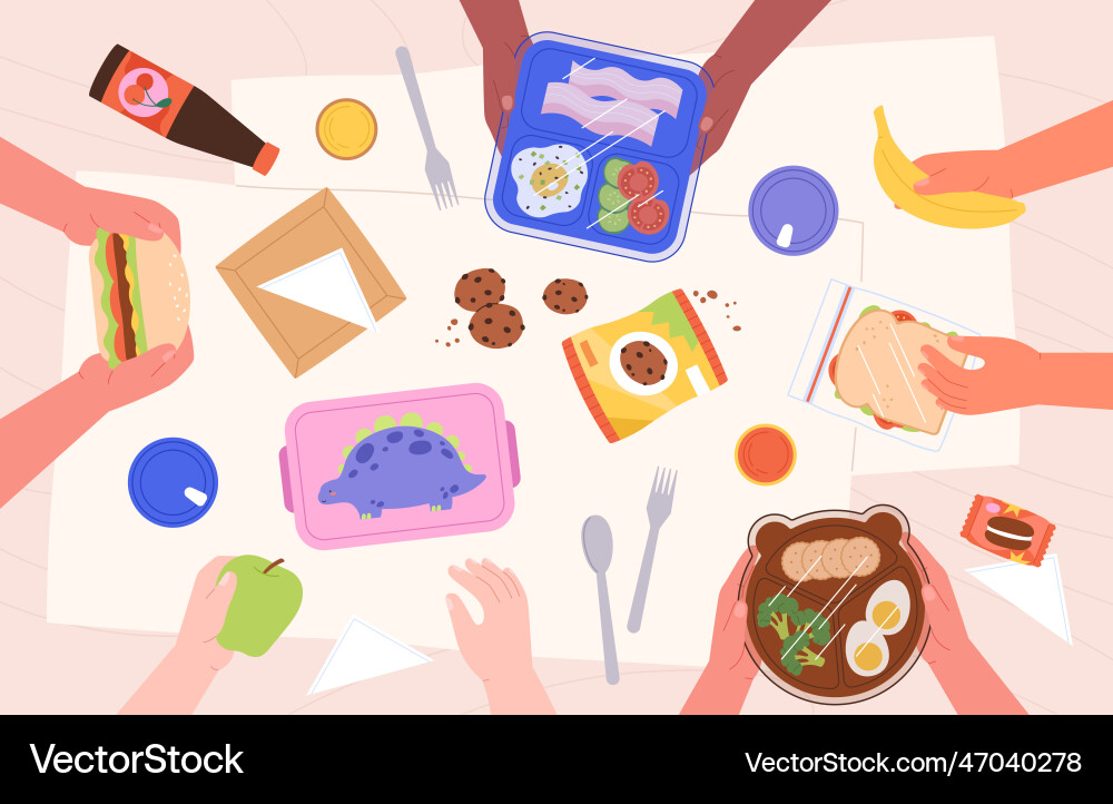 Children eating lunch together breakfast Vector Image