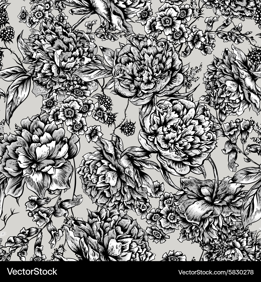 Floral seamless pattern with peonies in vintage Vector Image