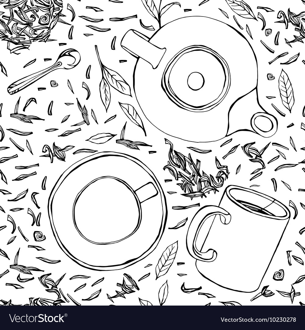 Handdrawn seamless tea pattern 01 Royalty Free Vector Image