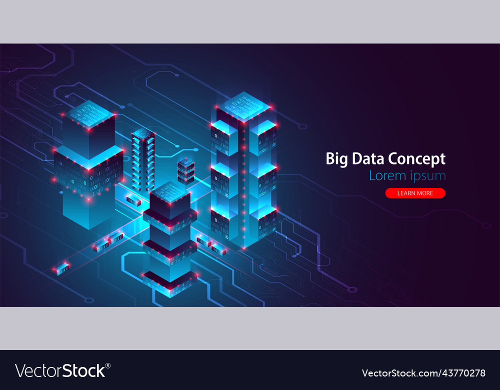 Isometric big data flow processing concept Vector Image