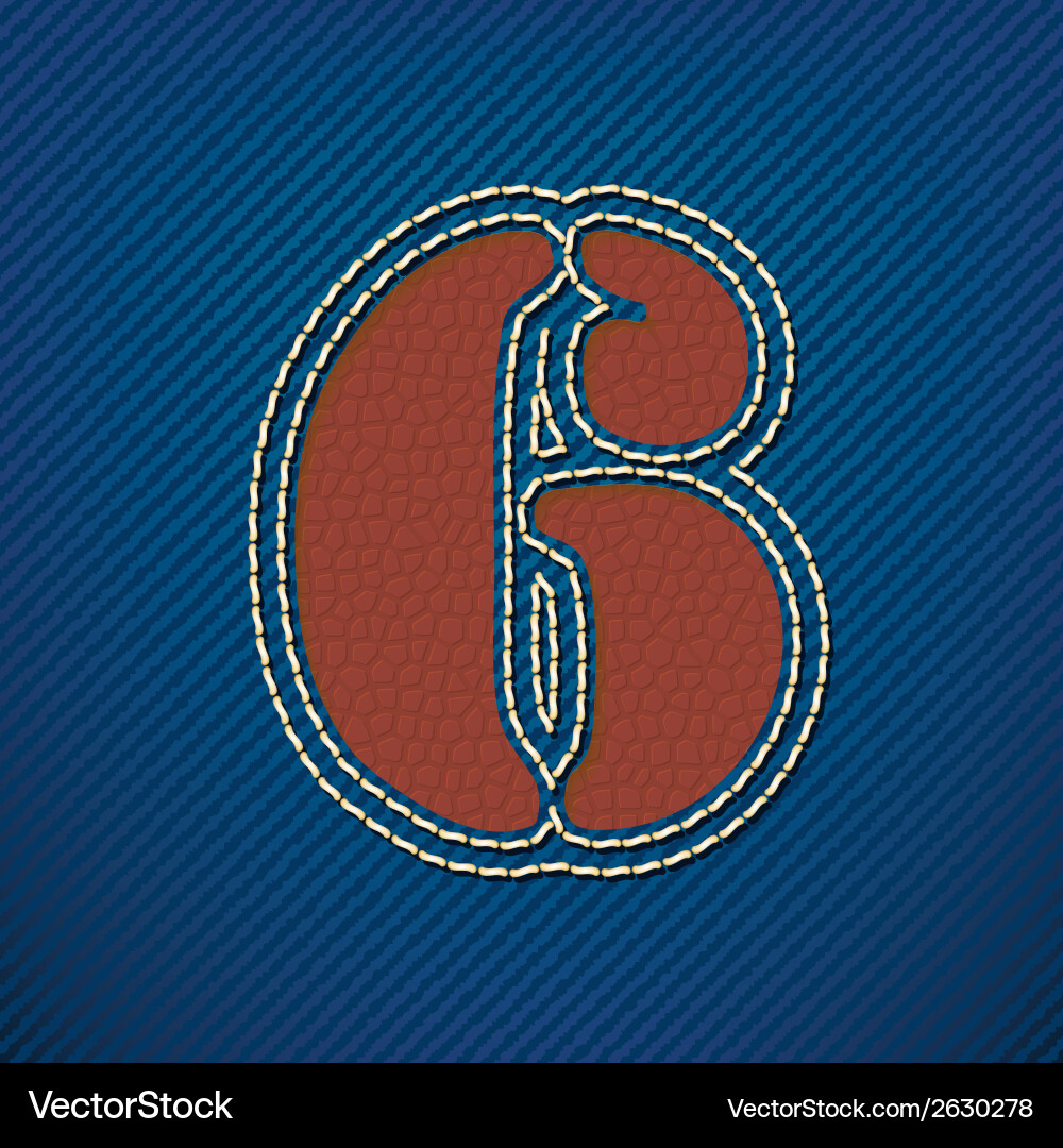 Number 6 made from leather on jeans background Vector Image