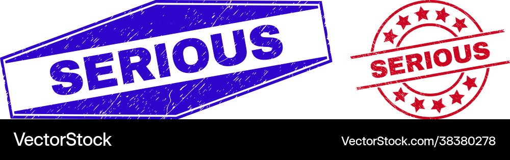 Serious scratched badges in circle and hexagonal Vector Image