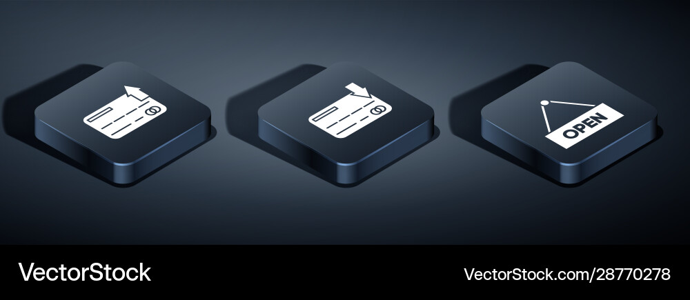 Set isometric credit card hanging sign with text Vector Image