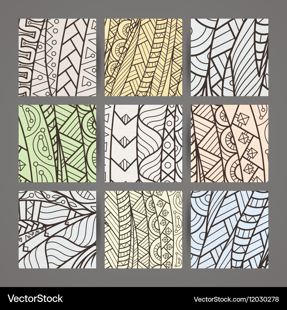 Set of four monochrome intricate patterns doodle Vector Image