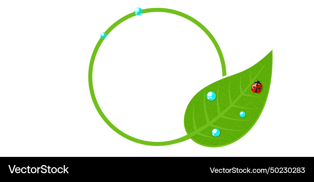 Cool green round banner with red ladybugs Vector Image