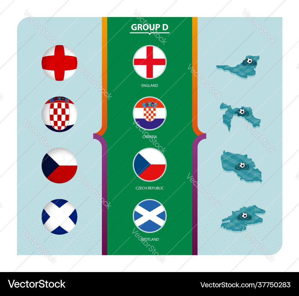 Flags and isometric map with football field Vector Image