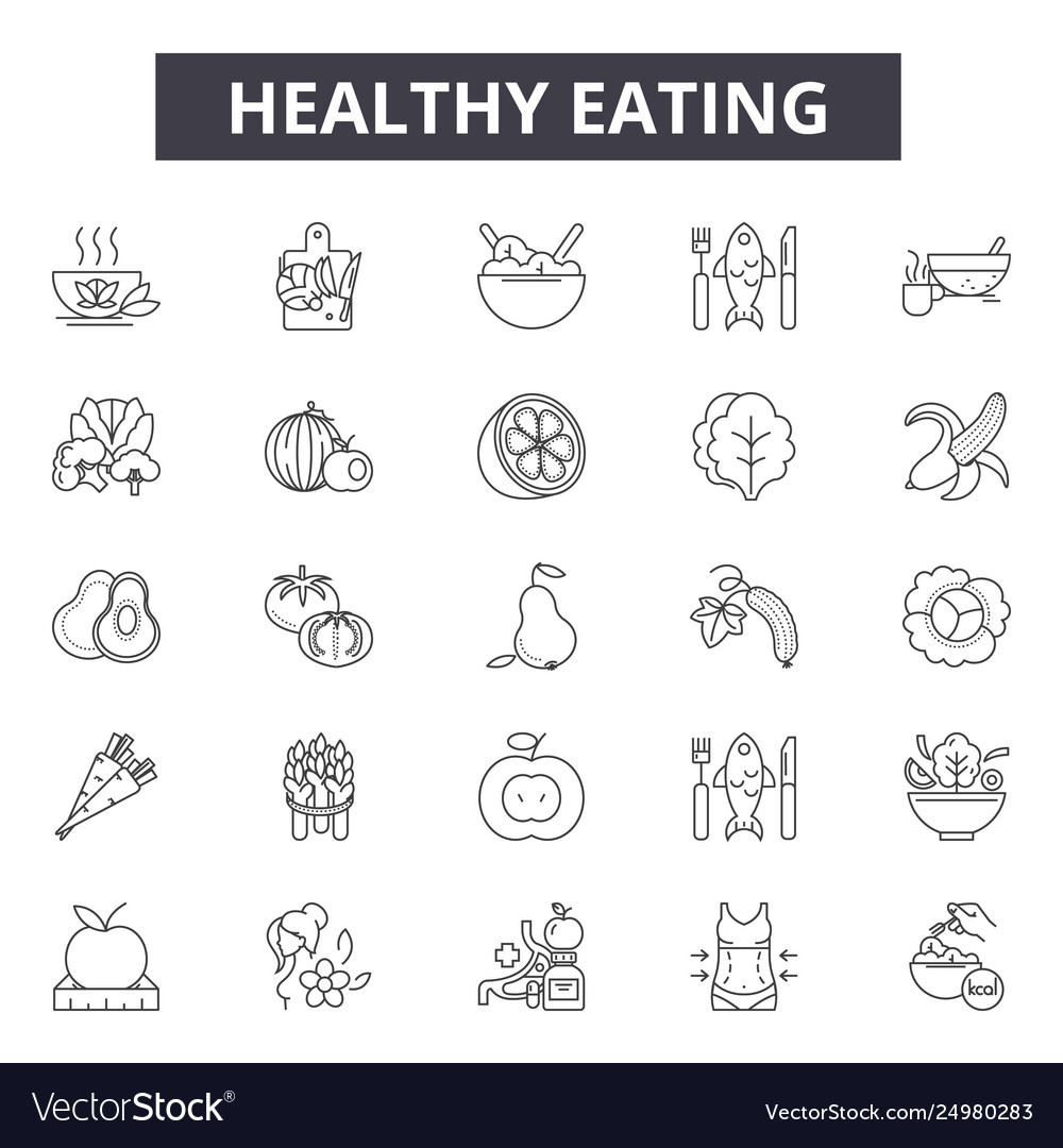 Healthy eating line icons signs set Royalty Free Vector