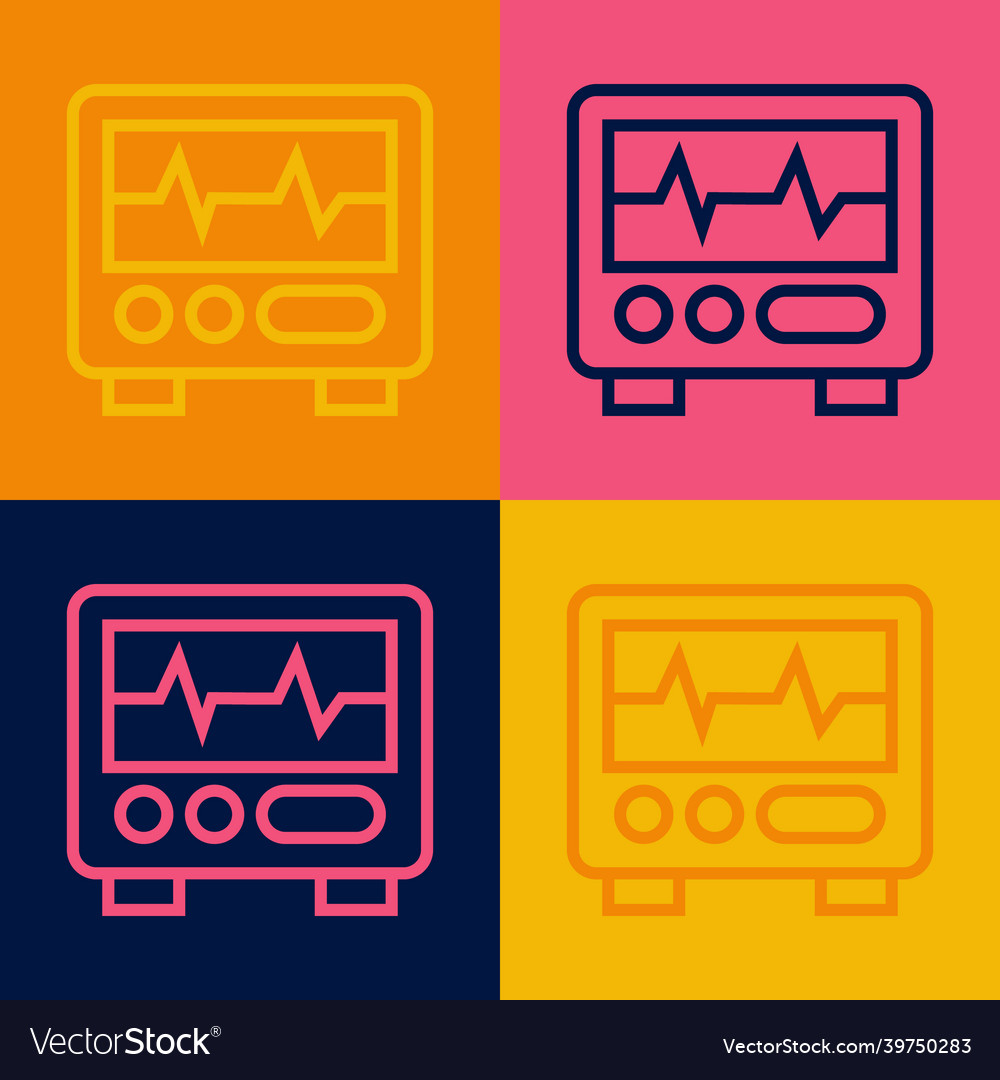 Pop art line computer monitor with cardiogram icon