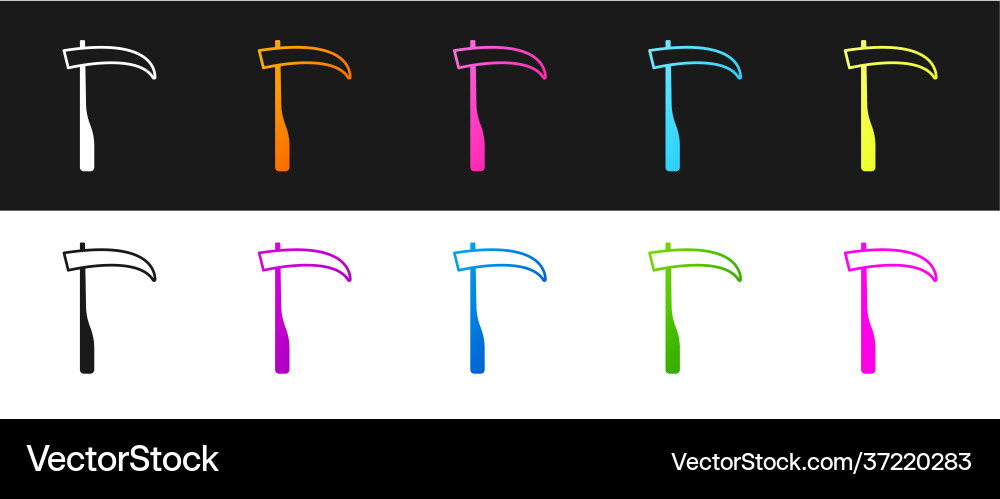 Set scythe icon isolated on black and white Vector Image