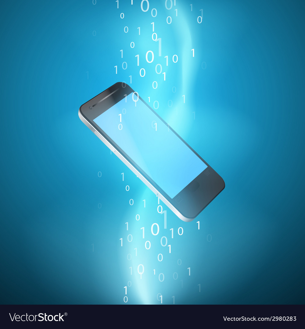 Stream of binary code with mobile phone Royalty Free Vector