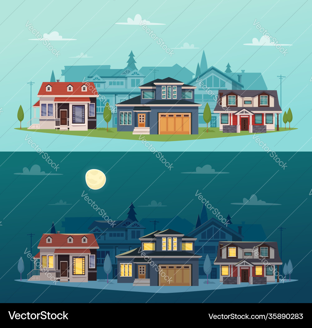 Suburban houses horizontal banners Royalty Free Vector Image