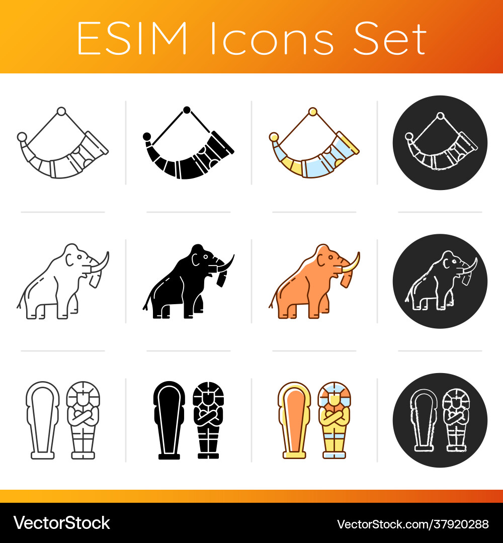 Archaeological excavation icons set Royalty Free Vector