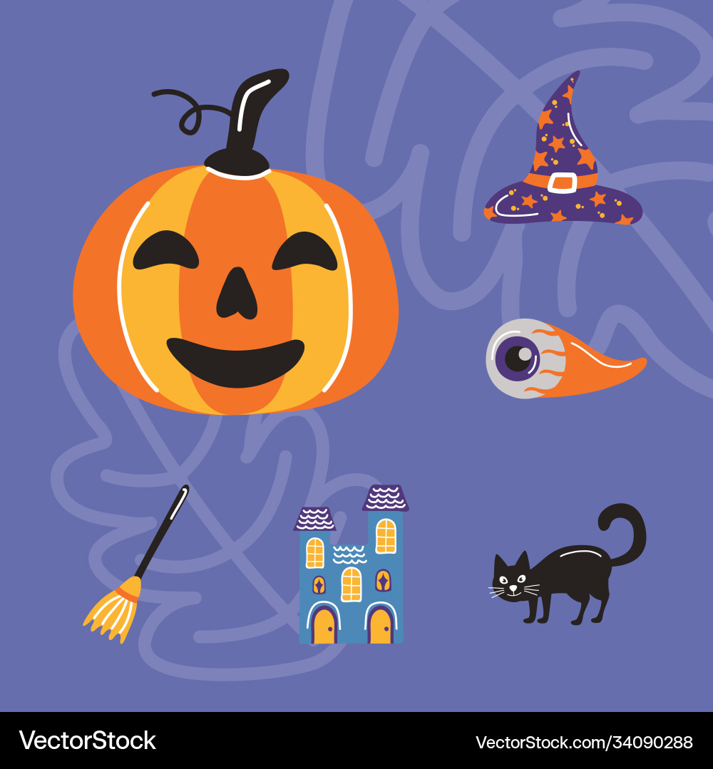Bundle halloween icons and pumpkin Royalty Free Vector Image