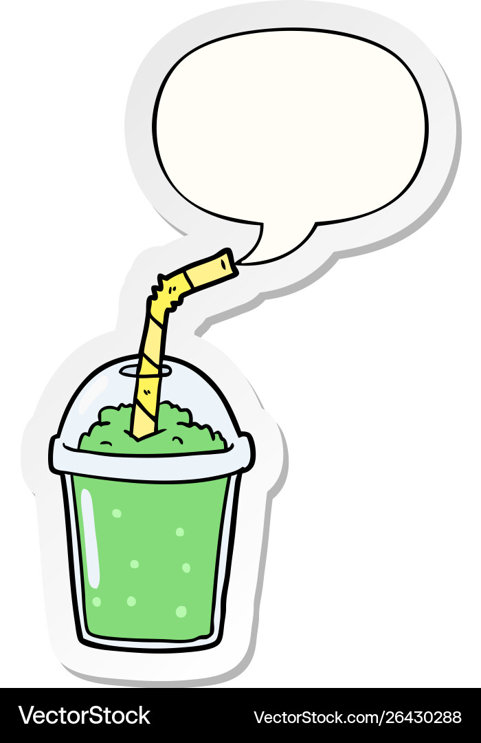 Cartoon iced smoothie and speech bubble sticker Vector Image