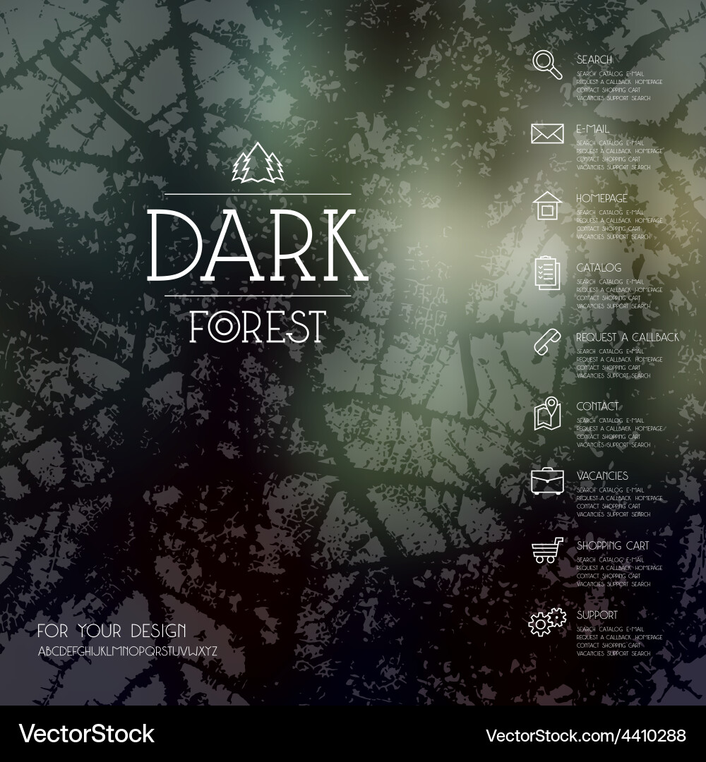 Dark forest background business icons Royalty Free Vector