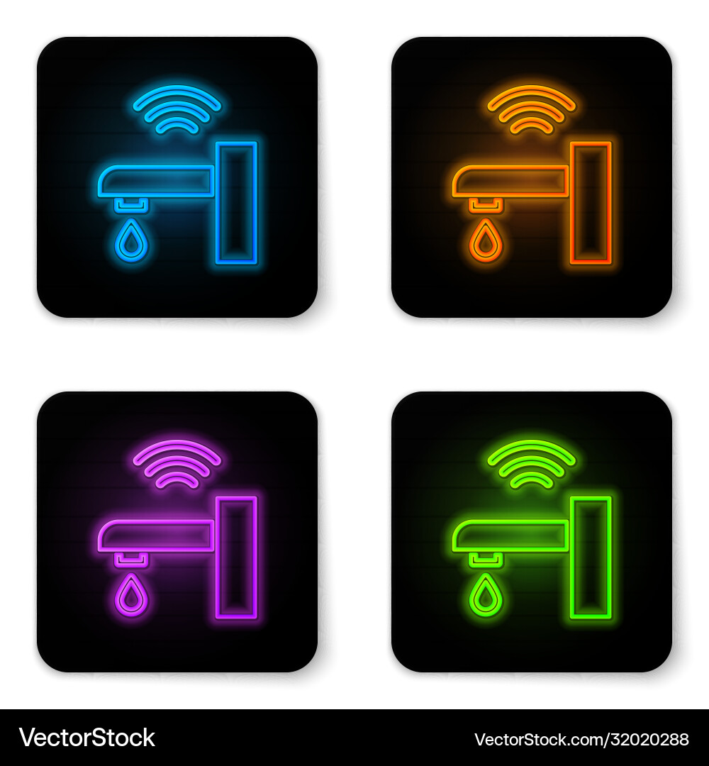 Glowing neon smart water tap system icon isolated Vector Image