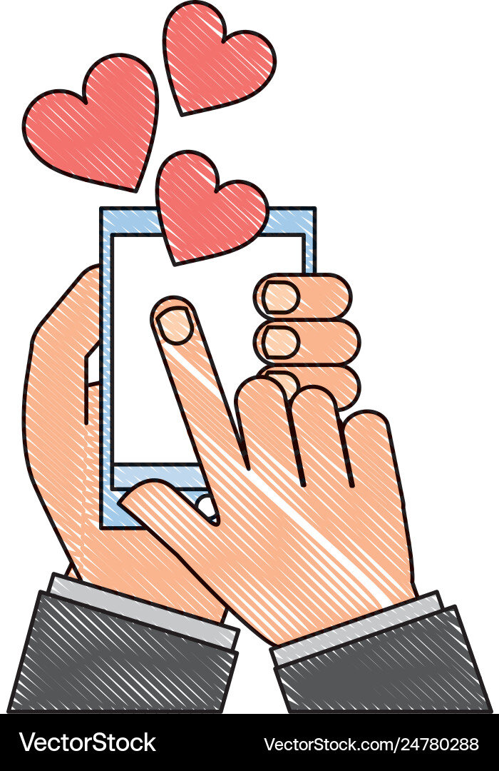 Hands with smartphone love hearts Royalty Free Vector Image
