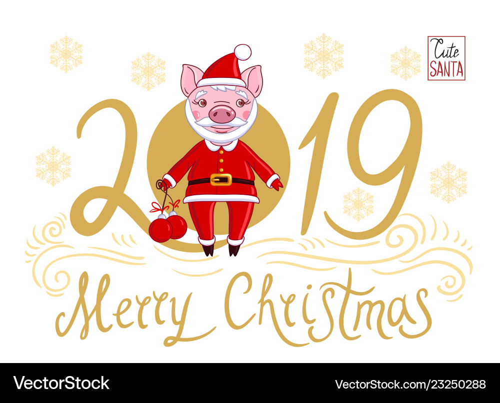 Piglet and golden text 2019 Royalty Free Vector Image
