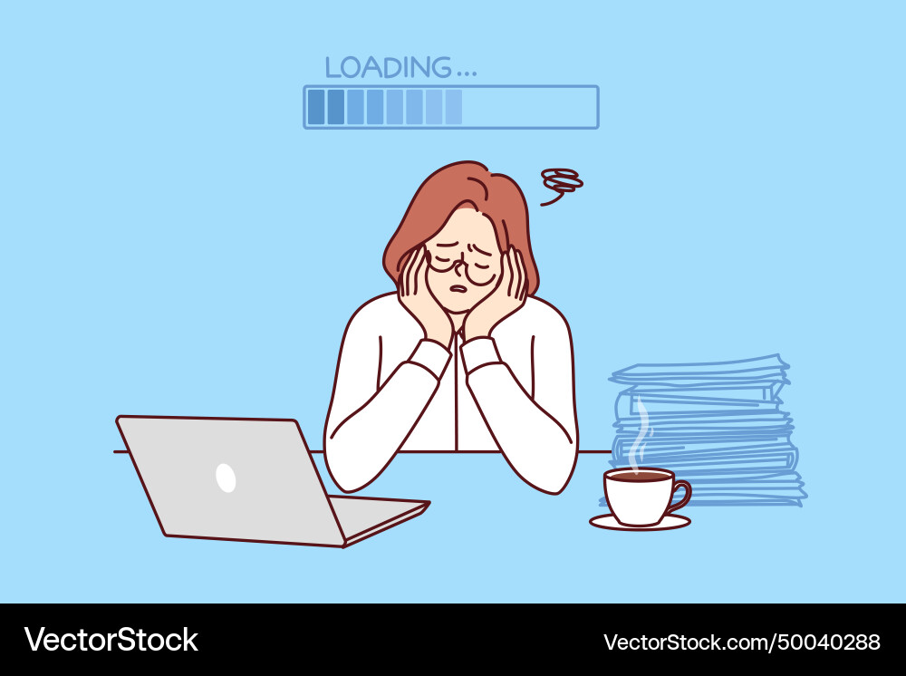 Slow woman office worker sleeping at workplace Vector Image