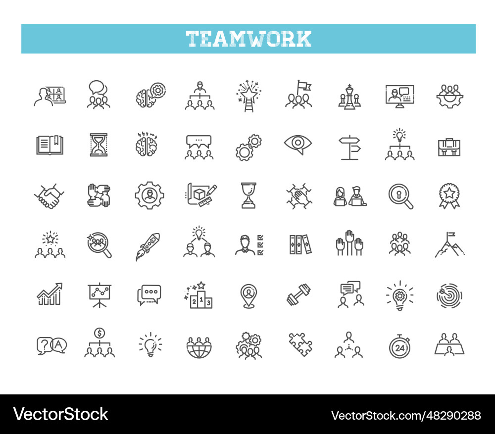 Teamwork icons linear outline Royalty Free Vector Image