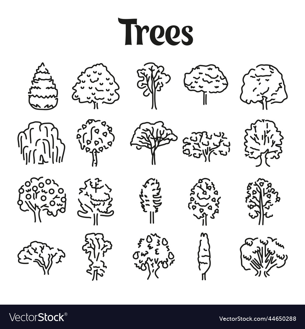 Trees line icons set isolated element Royalty Free Vector
