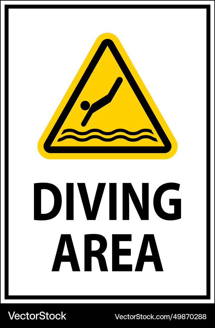 Water safety sign caution - diving area Royalty Free Vector