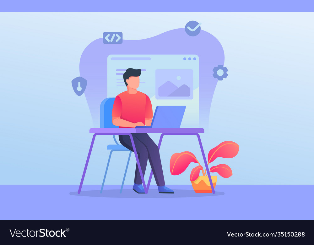 Website Developer Or Graphic Designer Work Vector Image