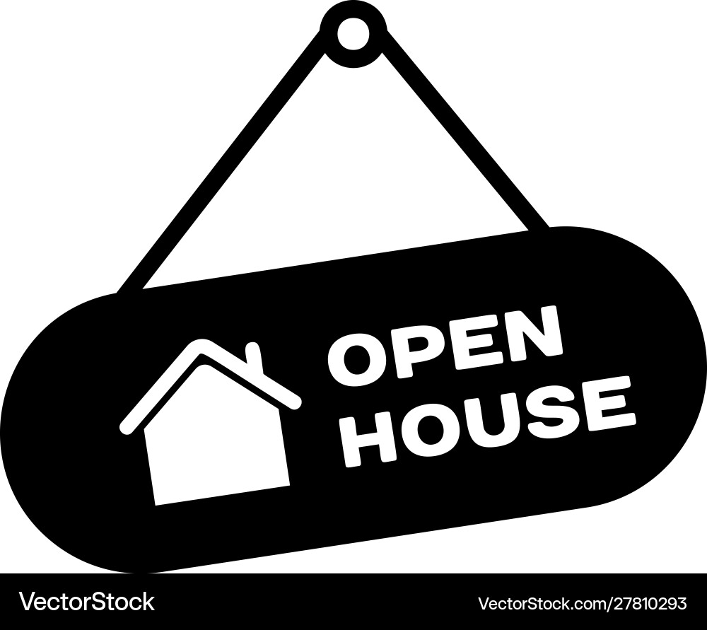 Black hanging sign with text open house icon Vector Image