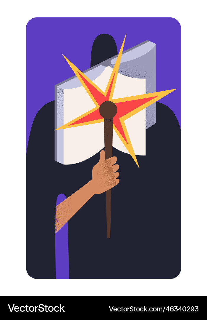 Magician with magic book and wand magic card Vector Image