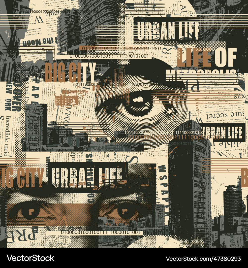 Seamless pattern with newspaper human eyes urban Vector Image