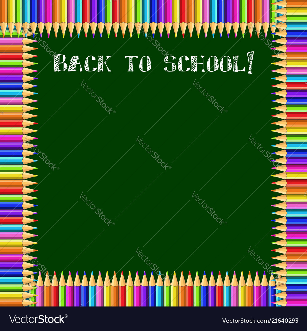 Square frame made of colorful pencils on green Vector Image