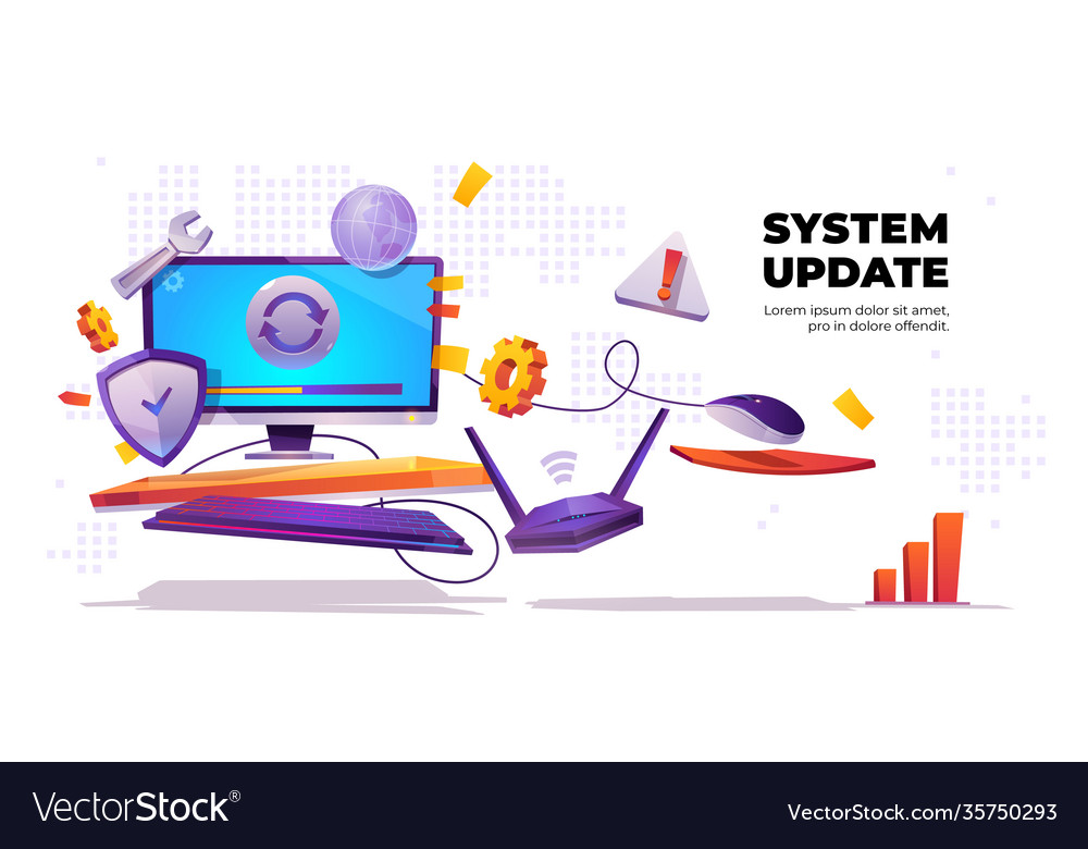 System update banner computer software install Vector Image