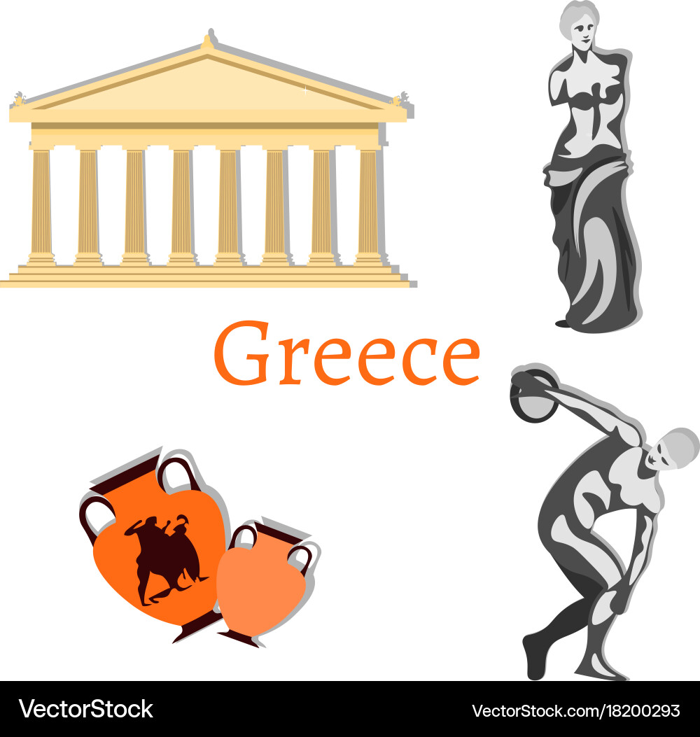 Travel collection greece landmark set Royalty Free Vector
