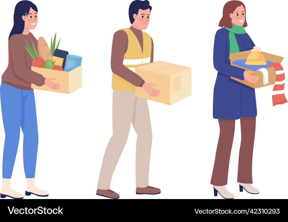Volunteers providing humanitarian aid semi flat Vector Image