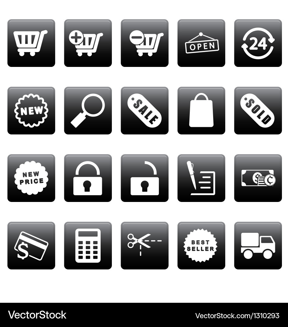 White shopping icons on black squares Royalty Free Vector