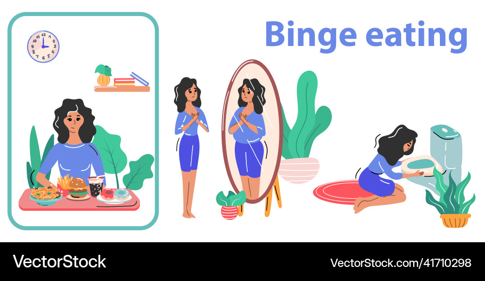 Binge eating flat infographics Royalty Free Vector Image