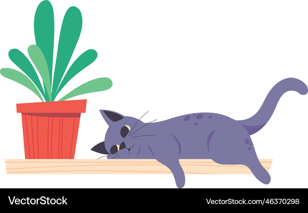 Cat with houseplant Royalty Free Vector Image - VectorStock