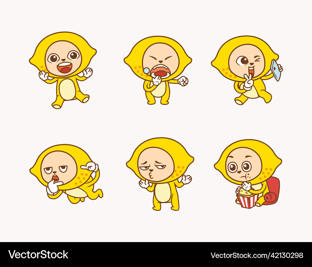 Collection character of cute lemon with different Vector Image