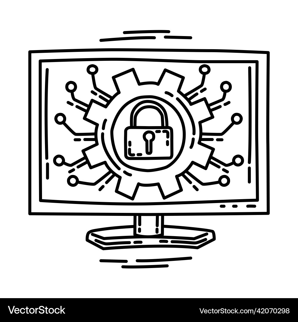 Cyber security icon doodle hand drawn or outline Vector Image