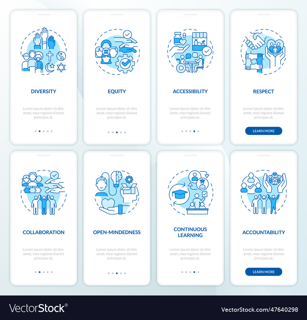 Elements Of Inclusion Blue Onboarding Mobile App Vector Image