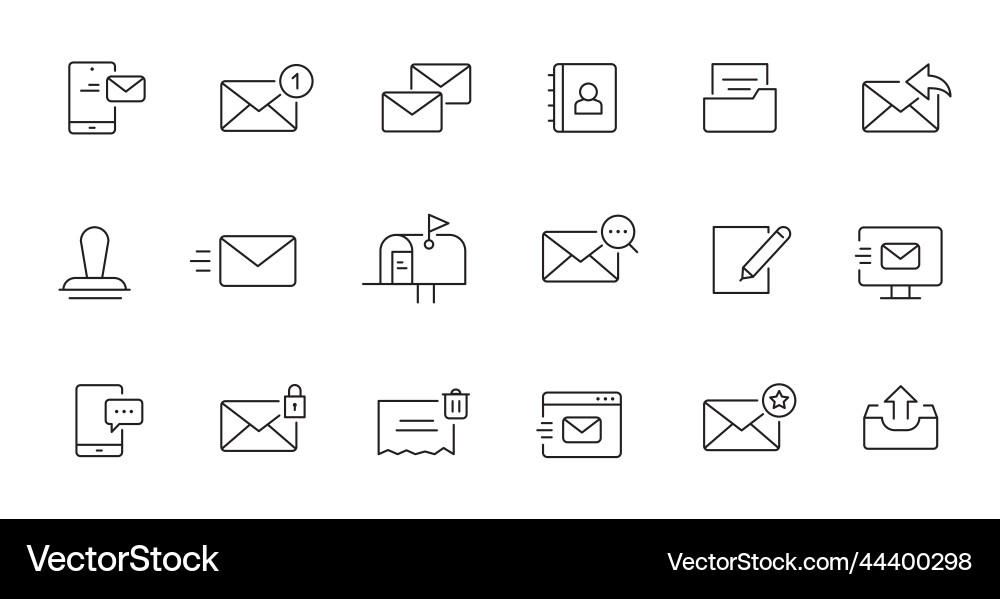 Email line icon set letter send mail contact Vector Image