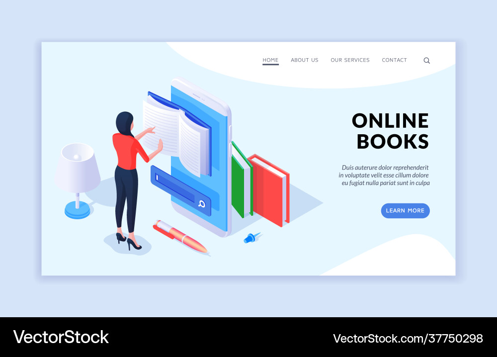 Female student reading online book Royalty Free Vector Image