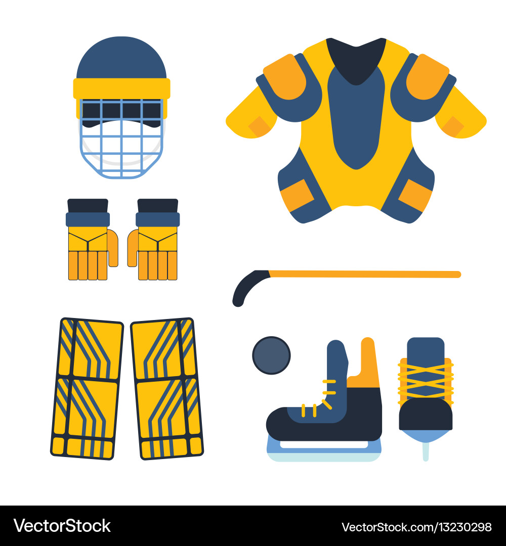 Hockey uniform and accessory in flat style Vector Image