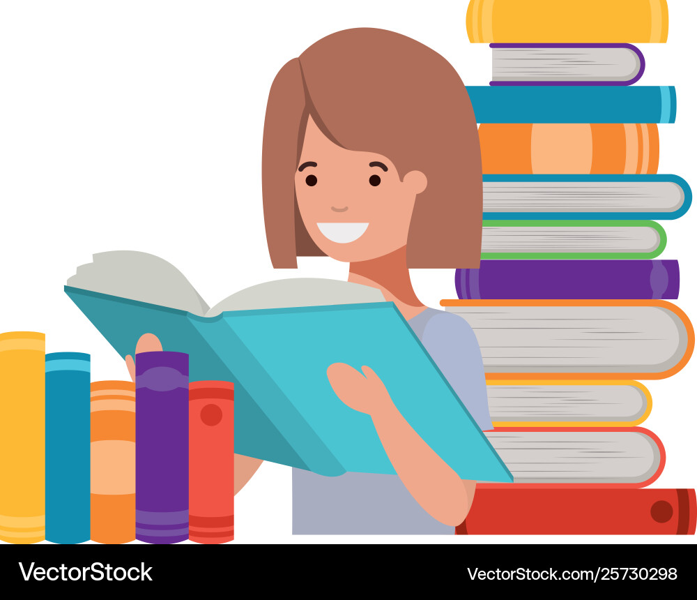 Student girl with reading book in hands Royalty Free Vector