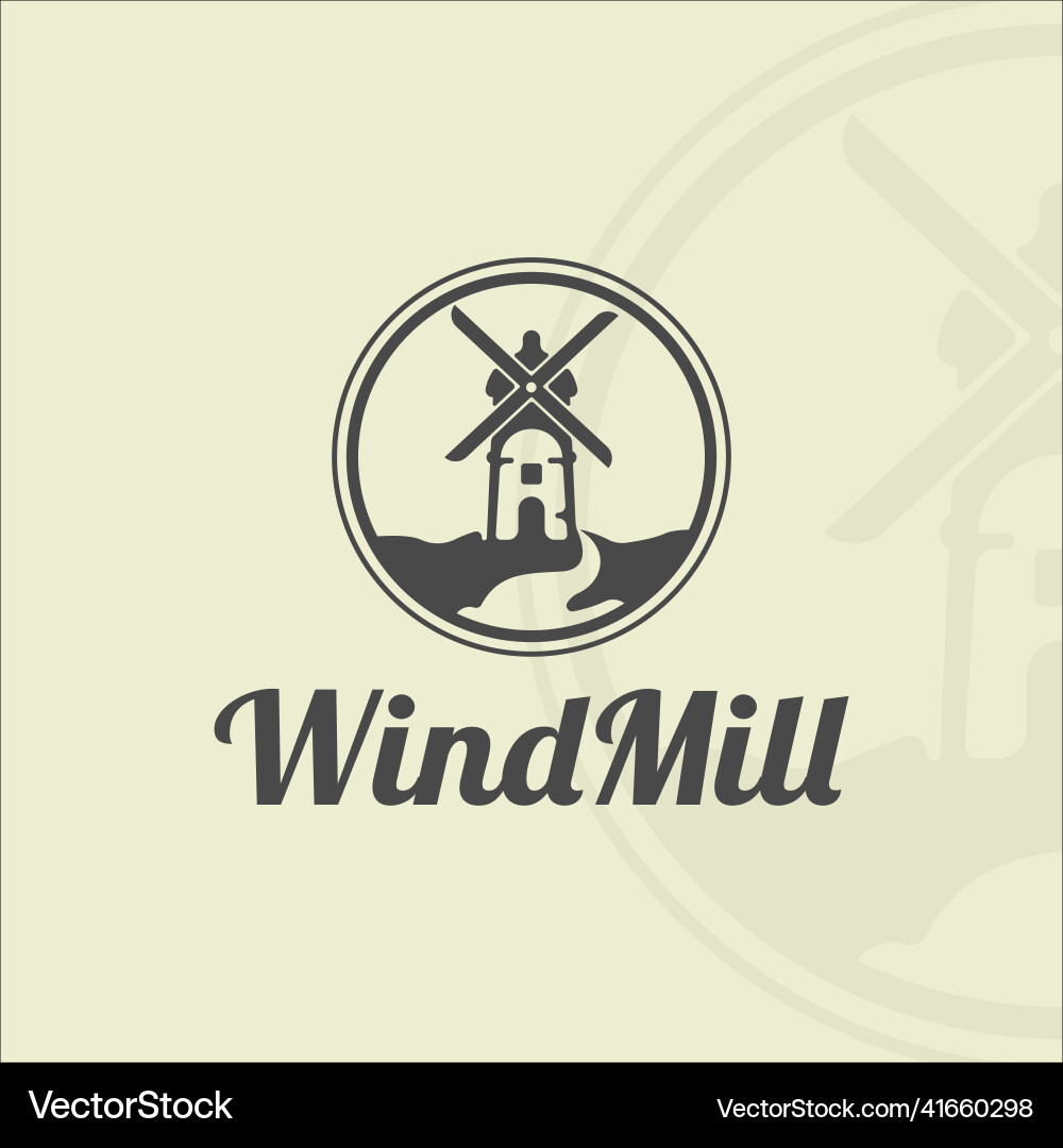 Windmill at farm logo vintage template icon Vector Image