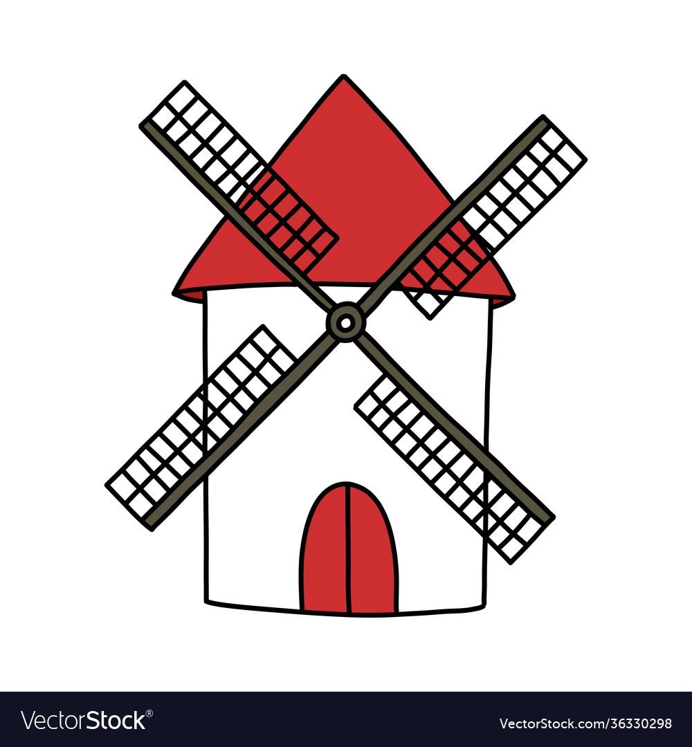 Windmill doodle icon color line Royalty Free Vector Image