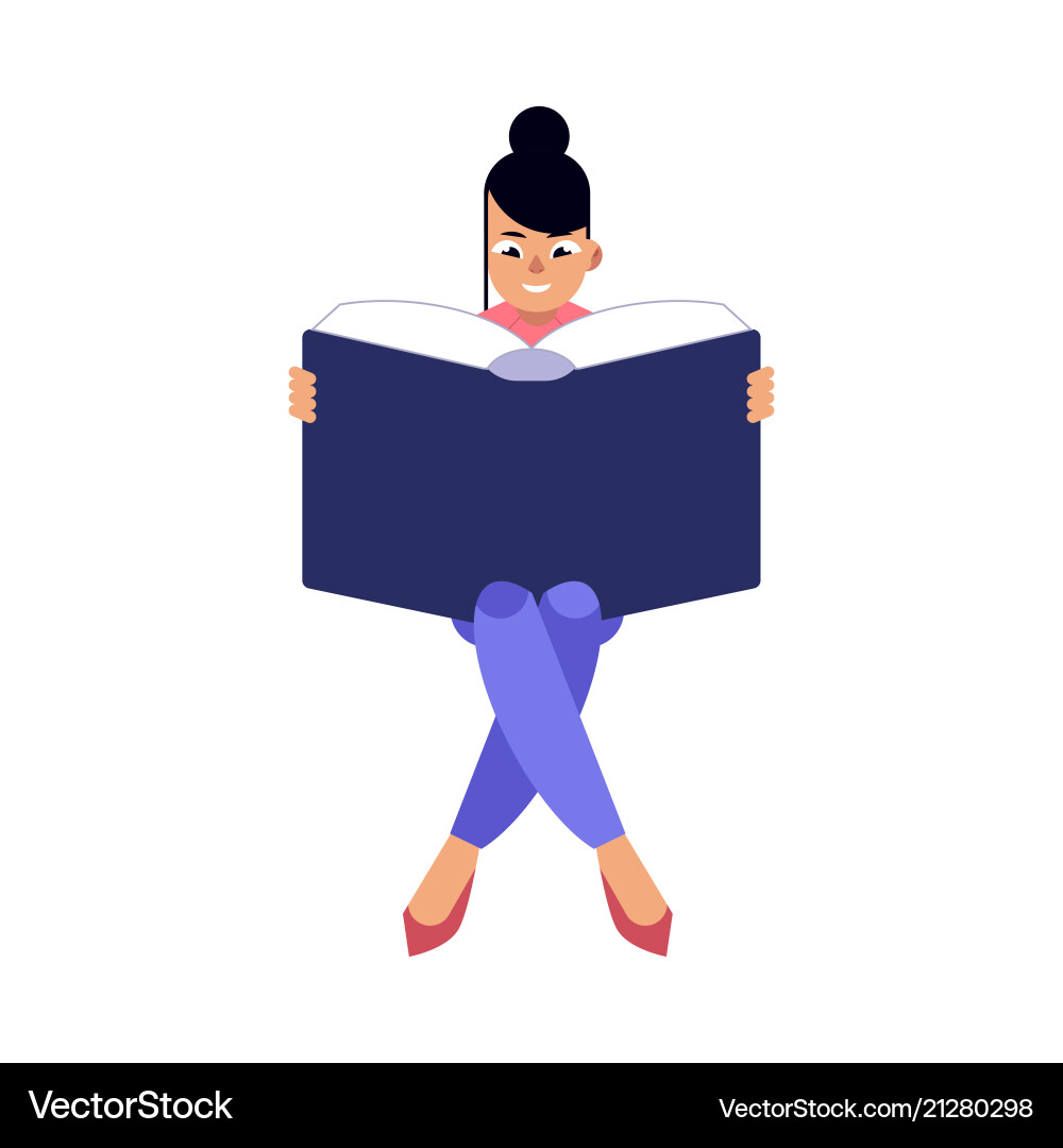 Young girl studying with reading large book Vector Image