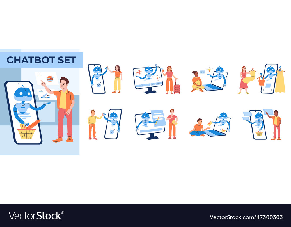 Chatbot service composition set Royalty Free Vector Image