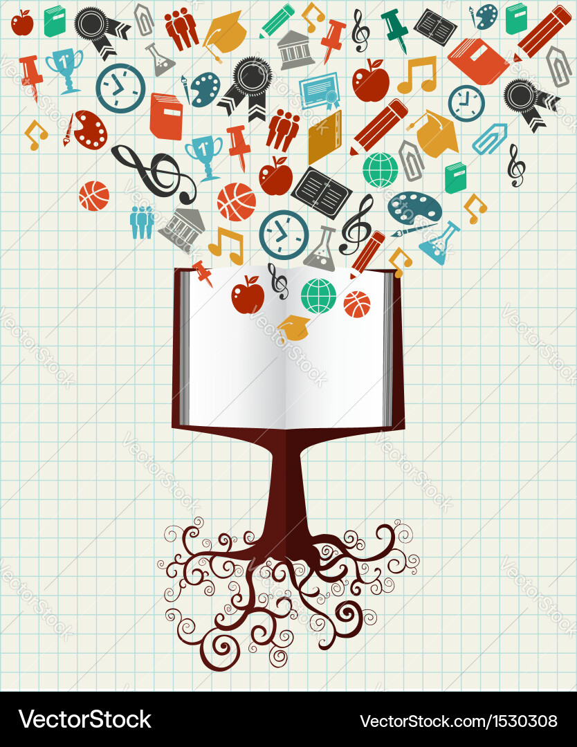 Education colorful icons book tree Royalty Free Vector Image